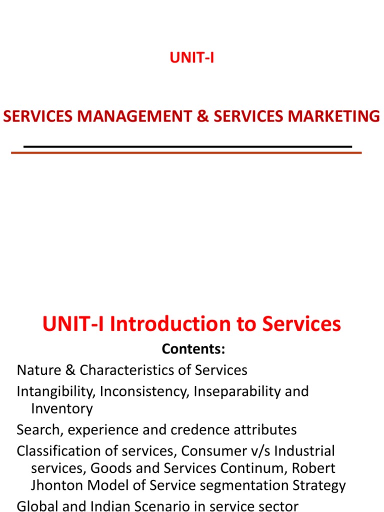 Unit-I: Services Management & Services Marketing | PDF | Market ...