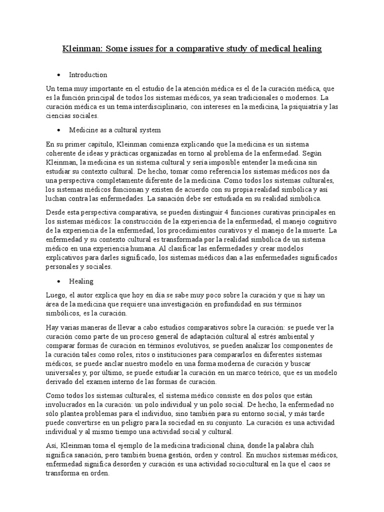 Kleinman: Estudio comparativo de curación | PDF | Medicina | Sociedad