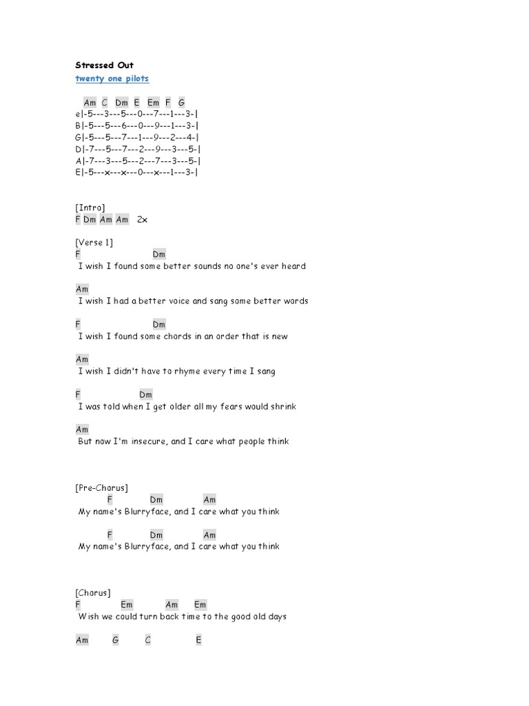 Stressed Out 21 Pilots | PDF | Song Structure