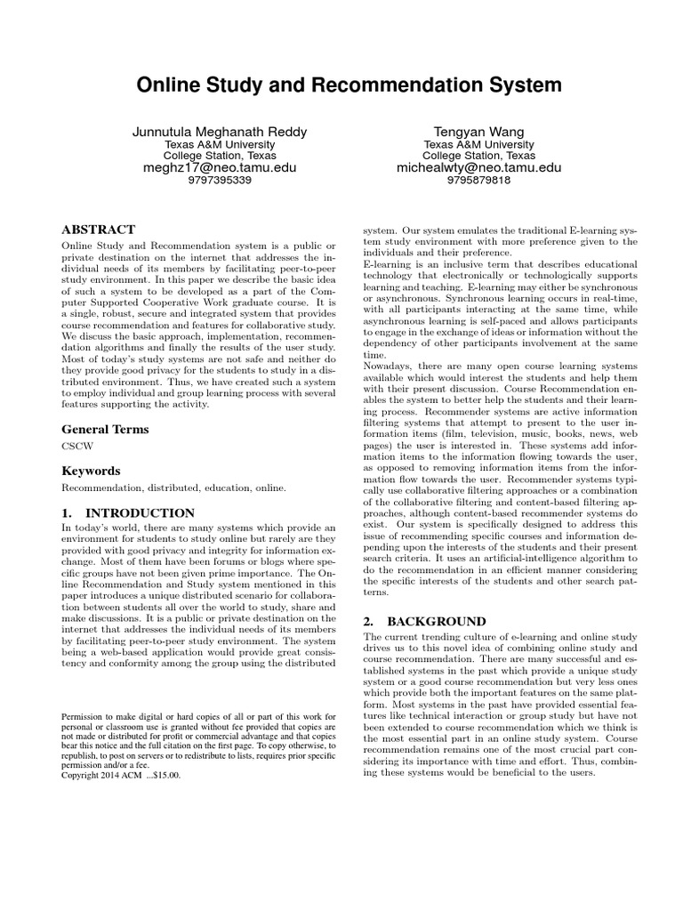 Online Study and Recommendation System | PDF | Educational Technology ...