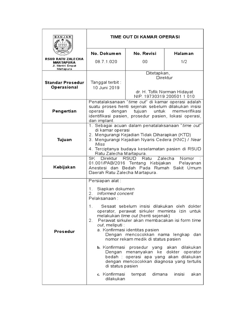 Spo Time Out Kamar Operasi | PDF