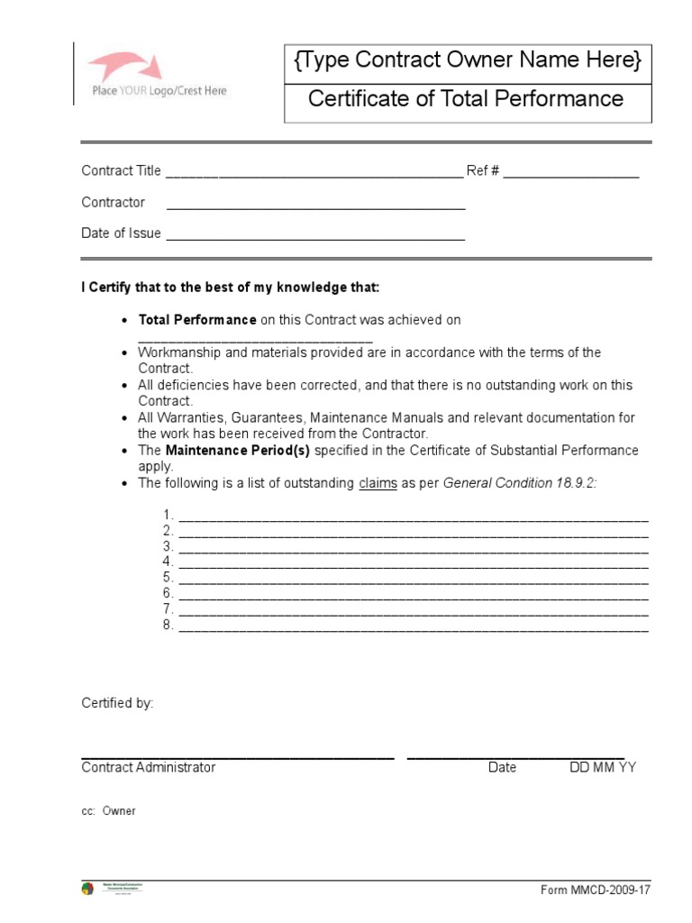 17 Certificate of Total Performance | PDF
