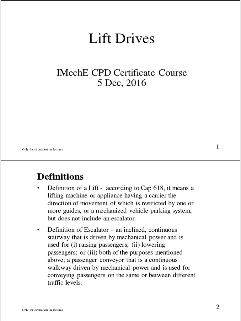 Lift Drives: Imeche CPD Certificate Course 5 Dec, 2016 | PDF | Elevator ...