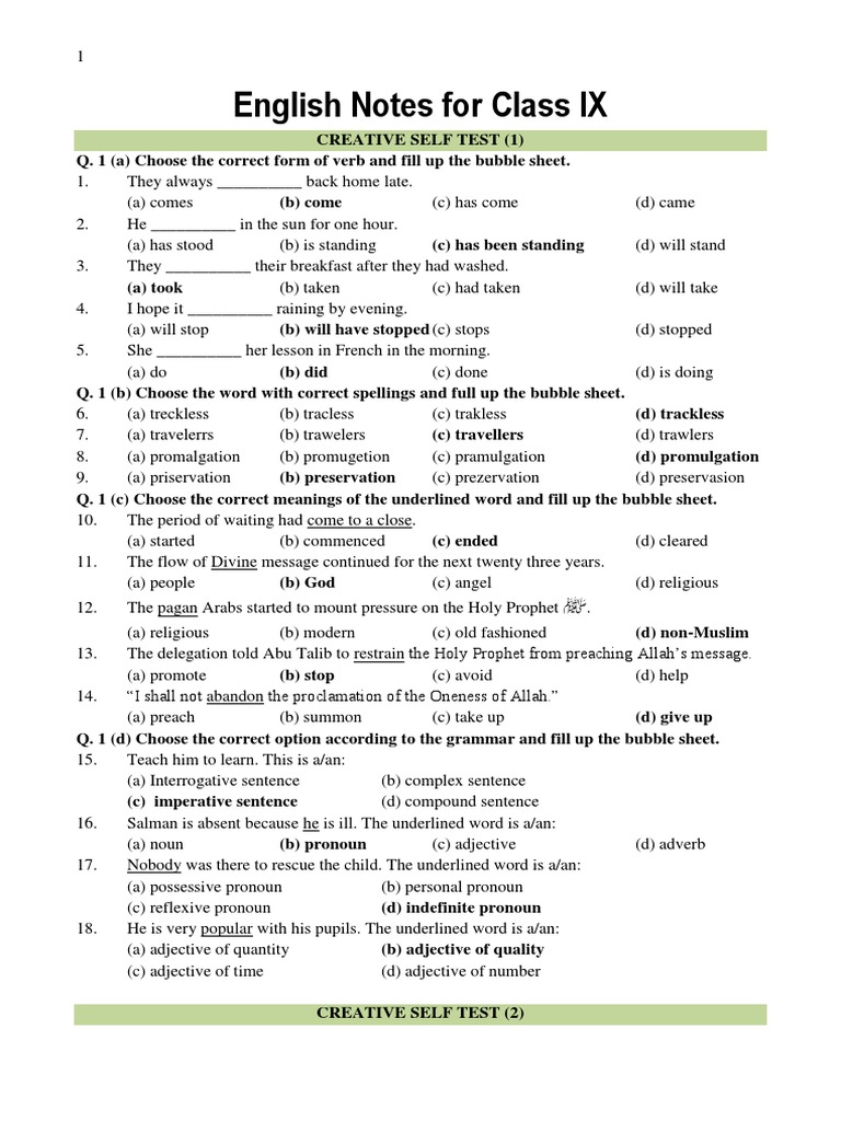 9th Class English Notes PDF | PDF | Pronoun | Adverb
