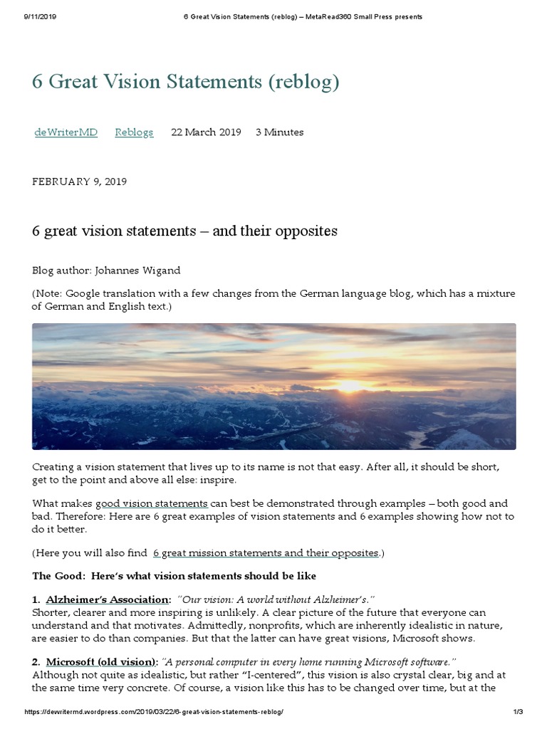 6 Great Vision Statements (Reblog) - MetaRead360 Small Press Presents ...