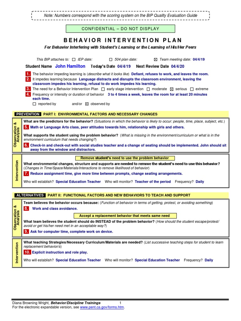 Behavior Intervention Plan: This Form | PDF | Reinforcement | Special ...