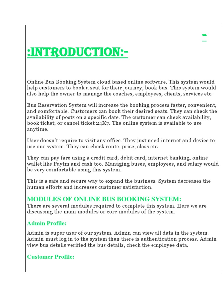 introduction:-: Modules of Online Bus Booking System | PDF | Backup | Computing