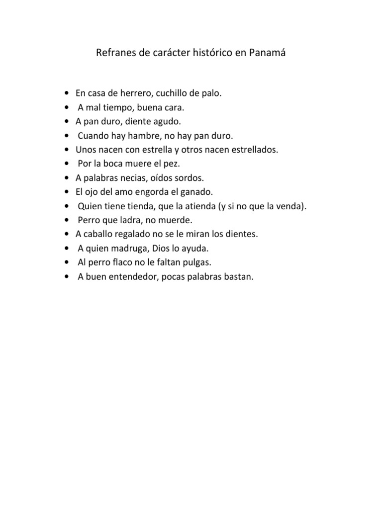 Refranes de Carácter Histórico en Panamá | PDF