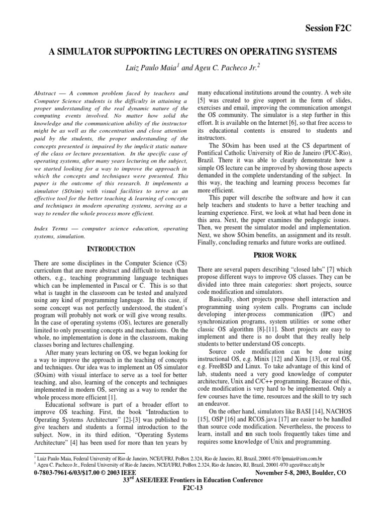 A Simulator Supporting Lectures On Operating Systems | PDF | Scheduling (Computing) | Operating ...