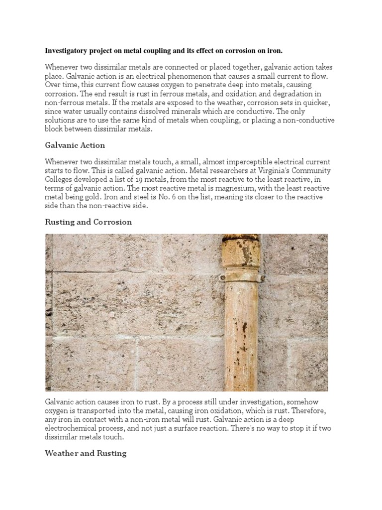 Investigatory Project On Metal Coupling and Its Effect On Corrosion On ...