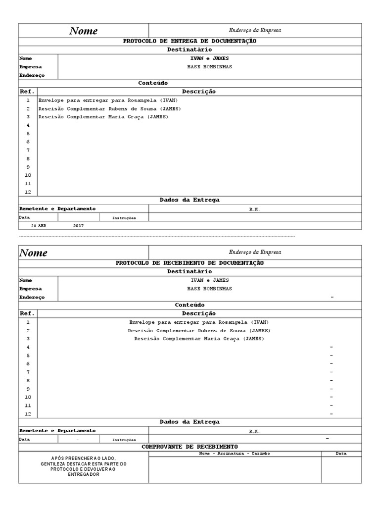 Protocolo de Entrega de Documentacao | PDF | Computação e Tecnologia da ...