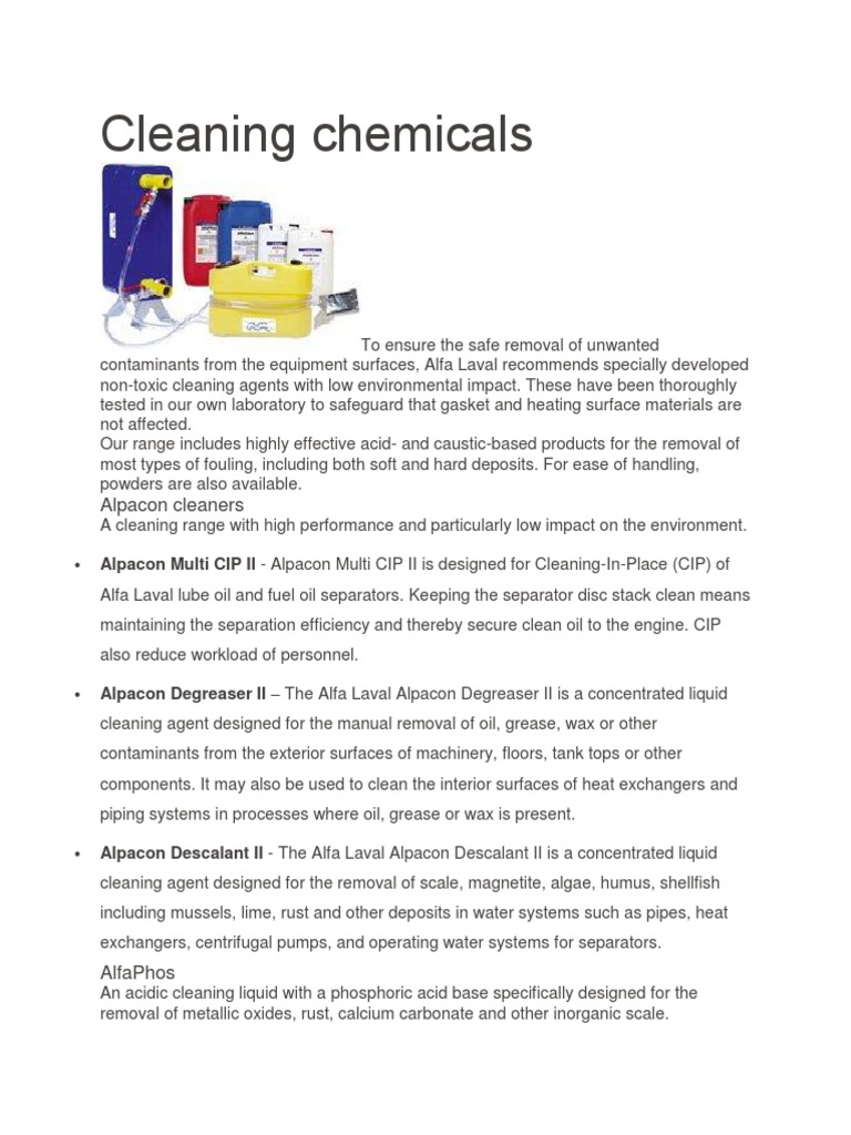 Alfa Laval Cleaning Chemicals Overview | PDF | Chemical Substances ...