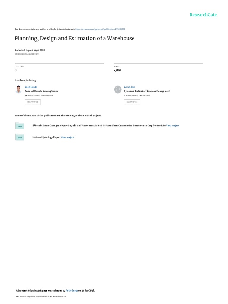 Planning, Design and Estimation of A Warehouse: April 2013 | PDF ...