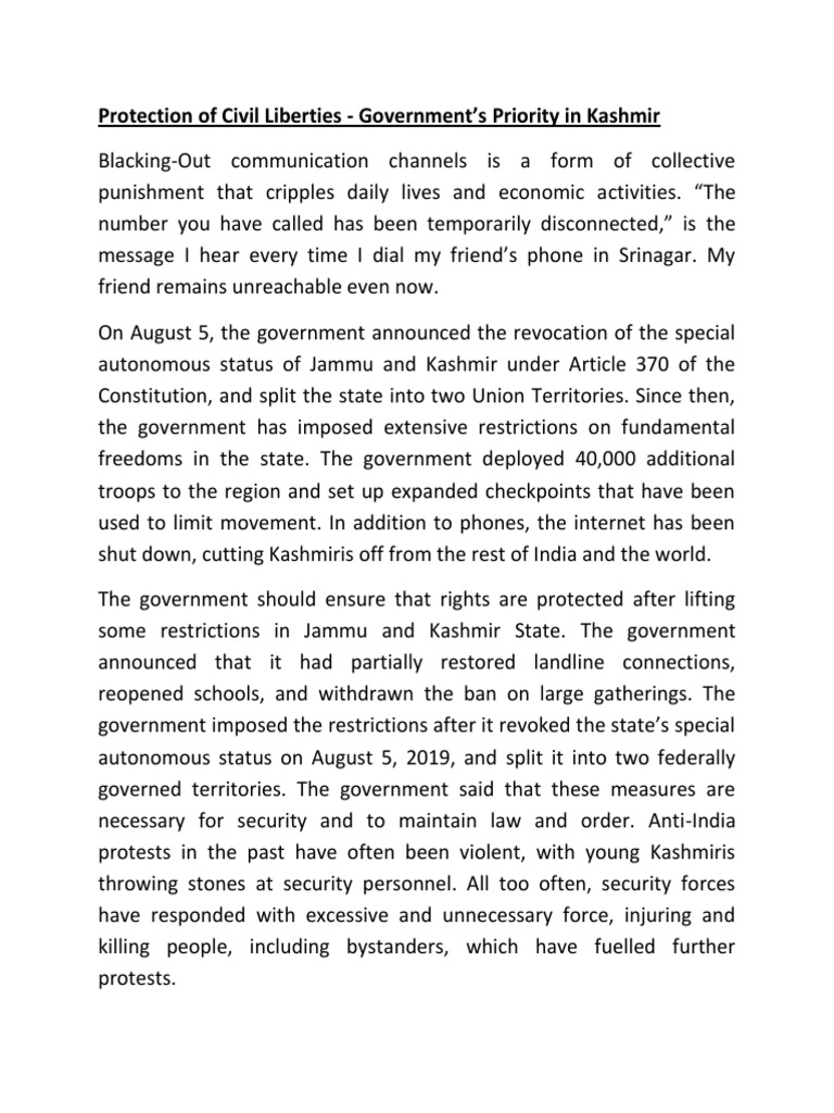 Kashmir - Civil Liberties Issue | PDF | Ethical Principles | Rights