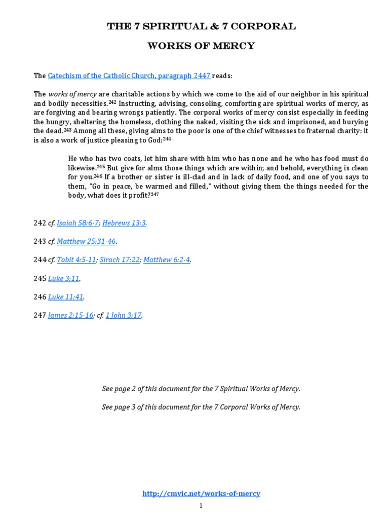 The 7 Spiritual & 7 Corporal Works of Mercy | PDF | Religious Behaviour ...