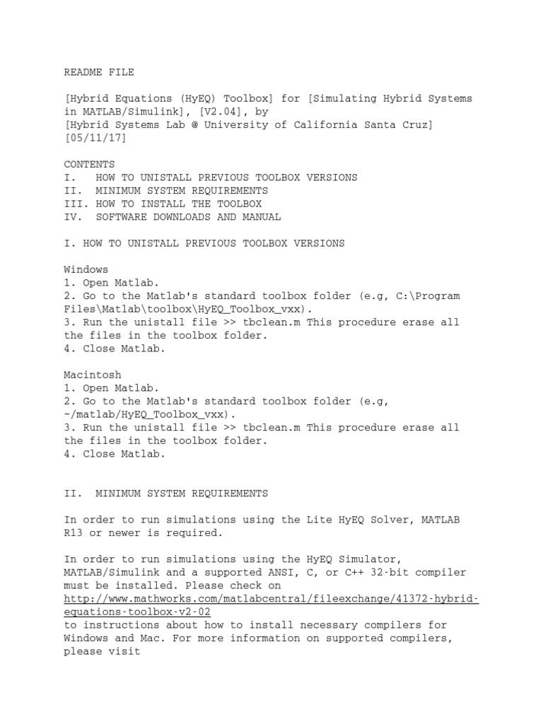 Hybrid Equations (HyEQ) Toolbox) For (Simulating Hybrid Systems in MATLAB/Simulink | PDF