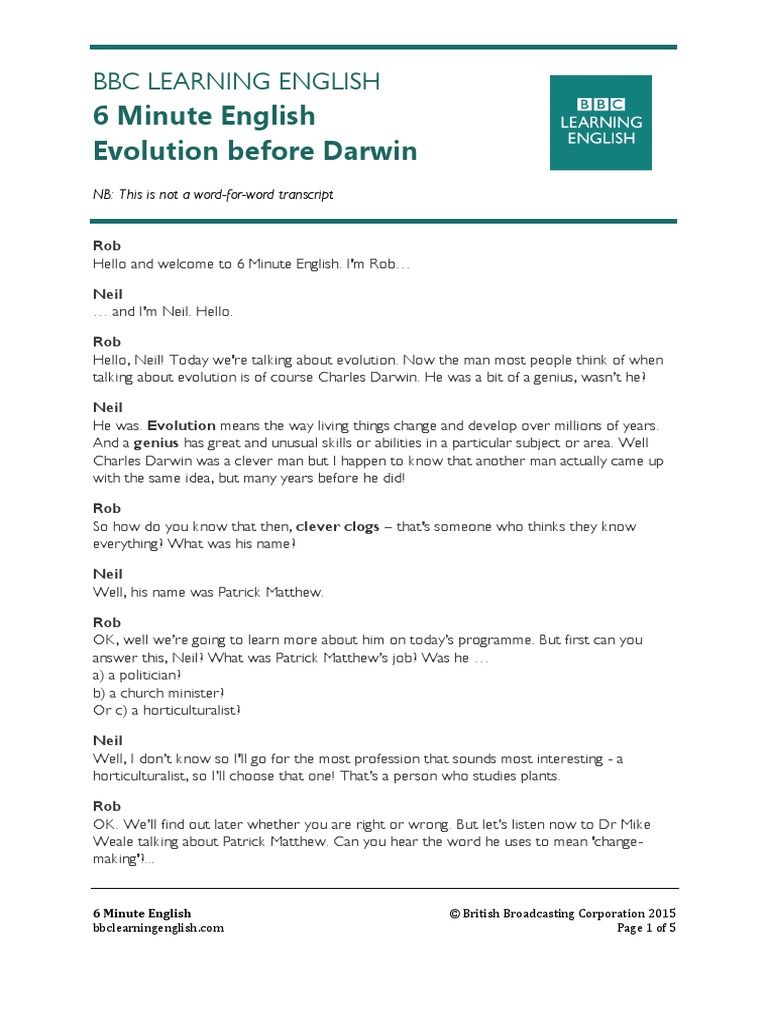 6min English Evolution PDF | PDF | Natural Selection | Charles Darwin