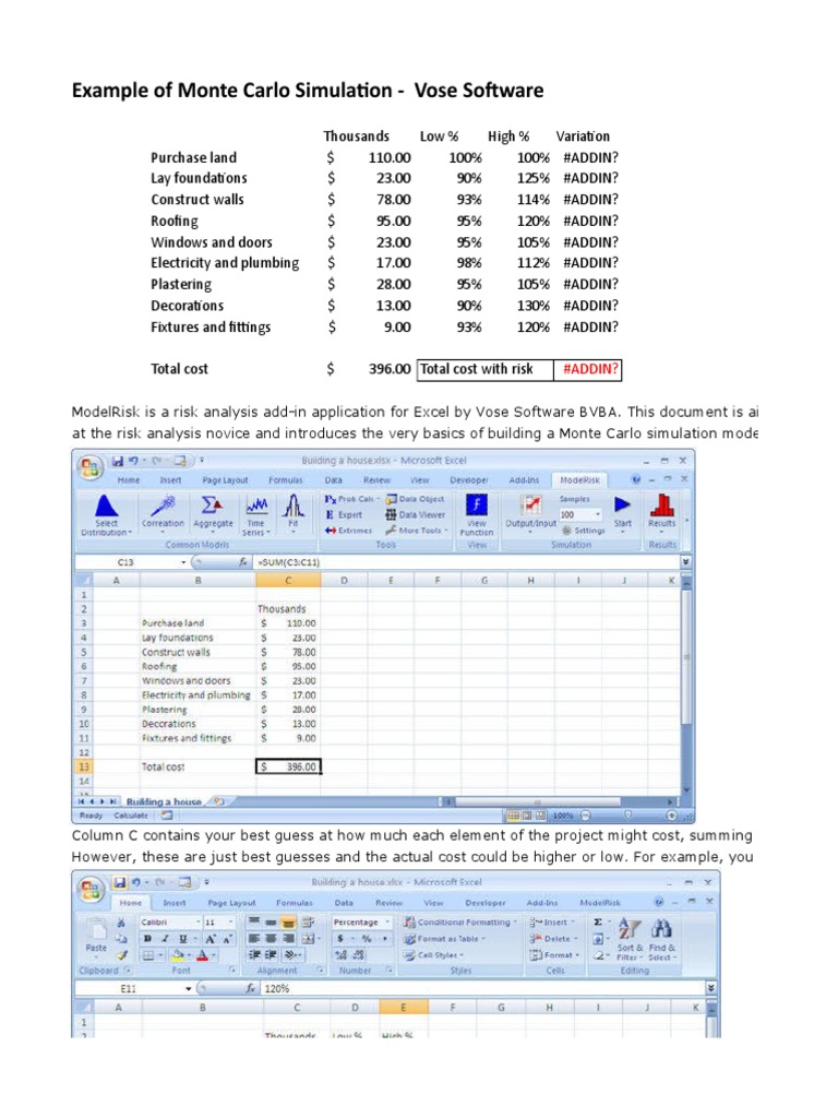 Example of Monte Carlo Simulation - Vose Software: #Addin? | PDF ...