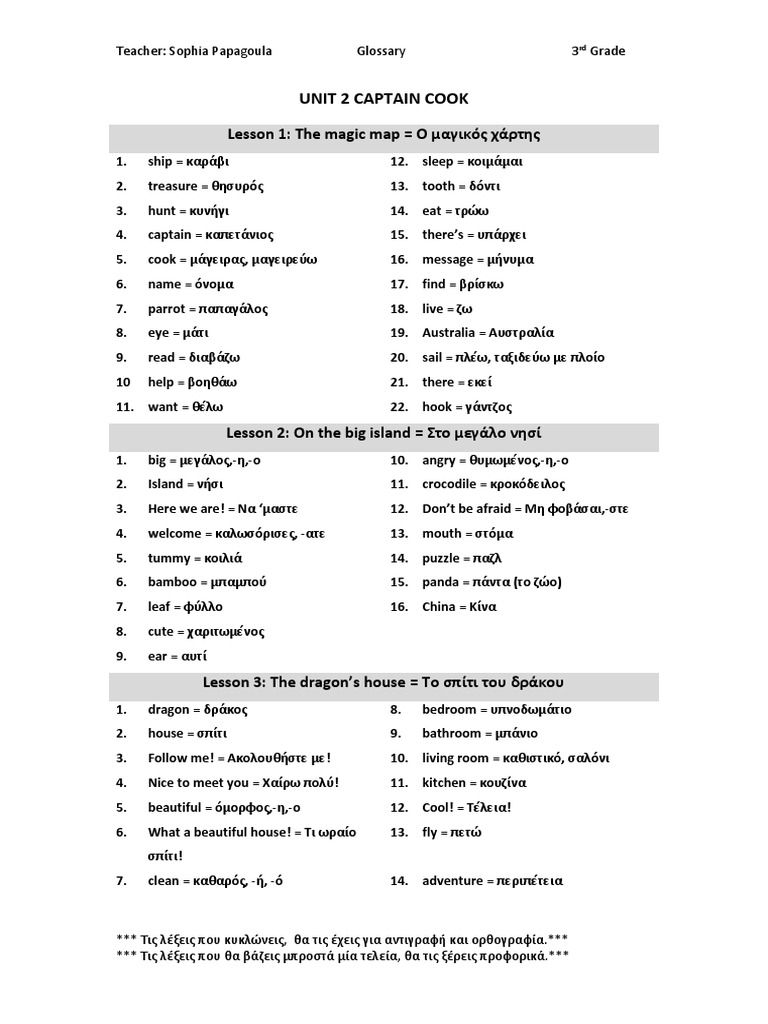 Unit 2 Captain Cook Glossary | PDF