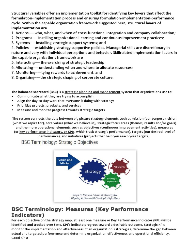 Implementation Are: BSC Terminology: Measures (Key Performance Indicators) | PDF | Performance ...
