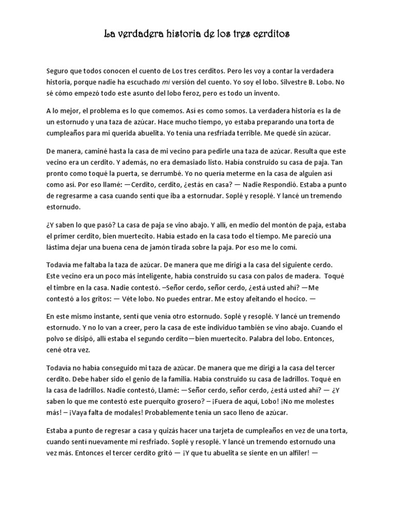 La Verdadera Historia Delos Tres Cerditos | PDF