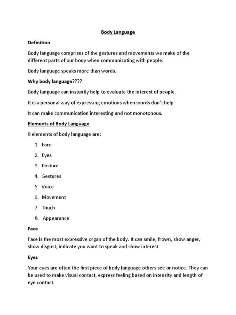 Body Language Notes | PDF | Body Language | Psychology
