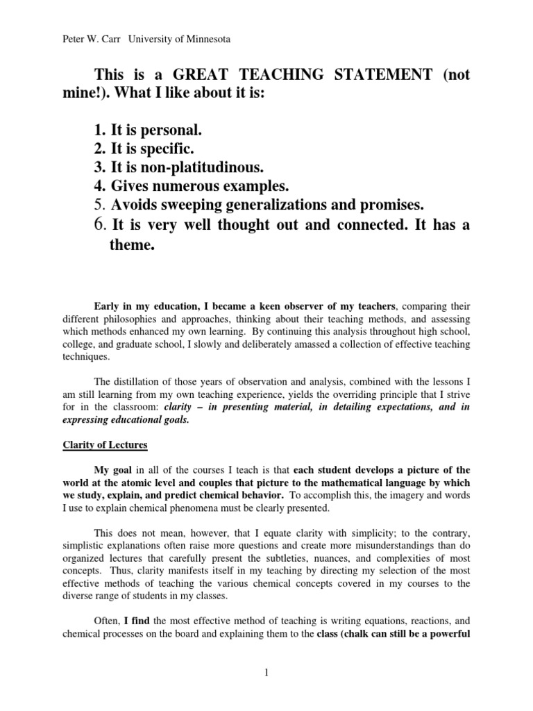 CVTeaching Statement MV | PDF | Experiment | Chemistry