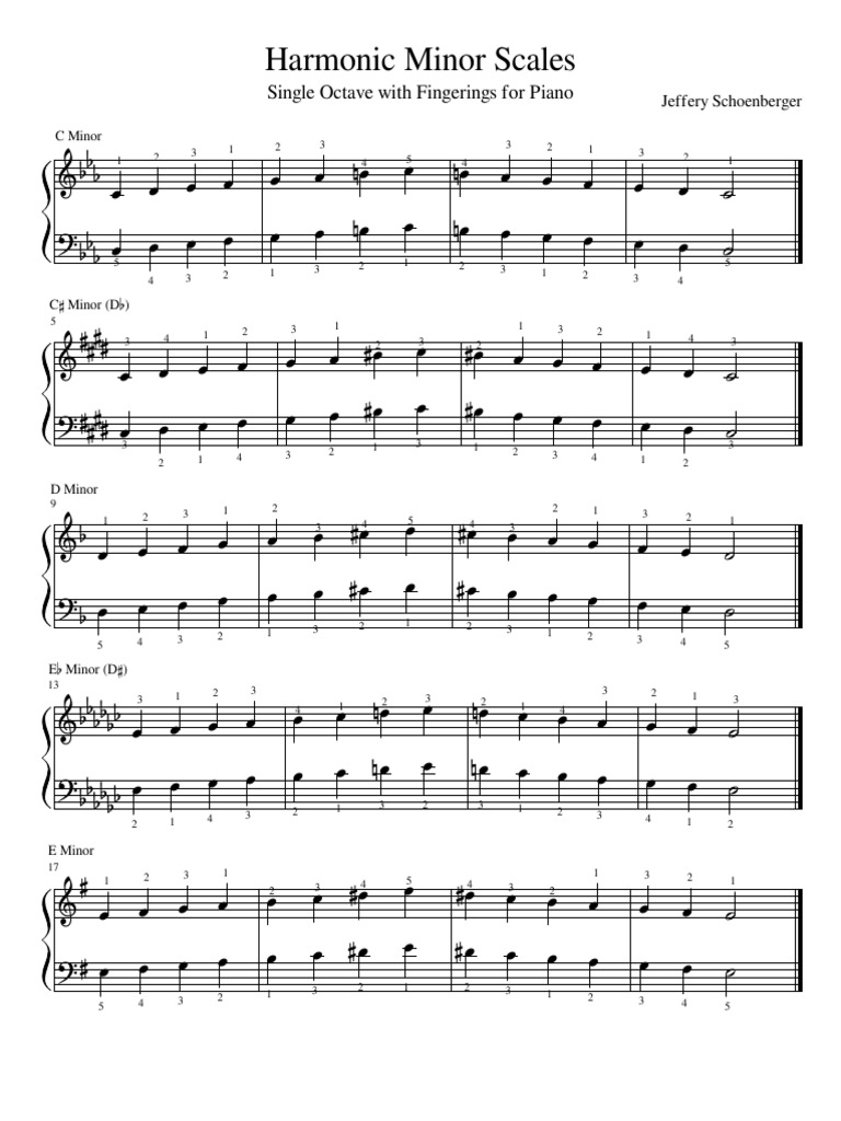 Harmonic Minor Scales: Single Octave With Fingerings For Piano | PDF ...
