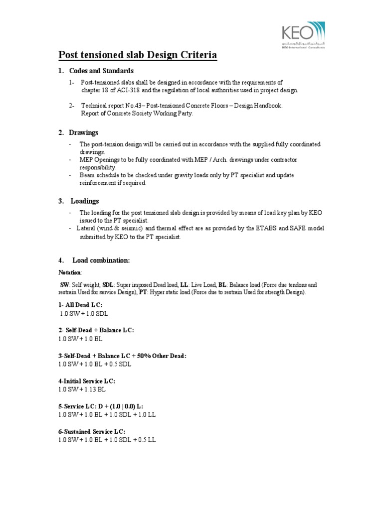 Design Criteria and Load Combinations for Post-Tensioned Concrete Slab ...