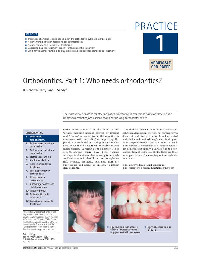 Practice: Orthodontics. Part 1: Who Needs Orthodontics? | PDF ...