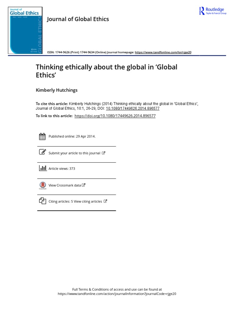Thinking Ethically About The Global in Global Ethics' | PDF | Theory | Globalization