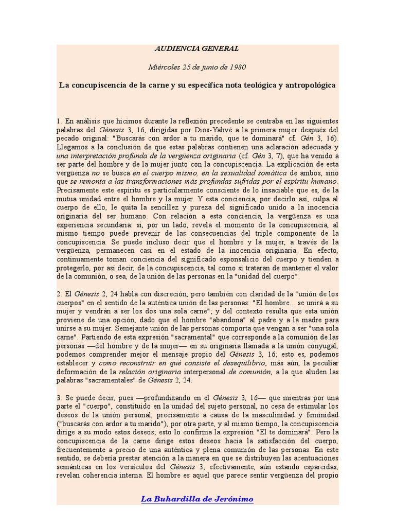 Concupiscencia y Significado del Cuerpo | PDF | Homo Sapiens | Masculinidad