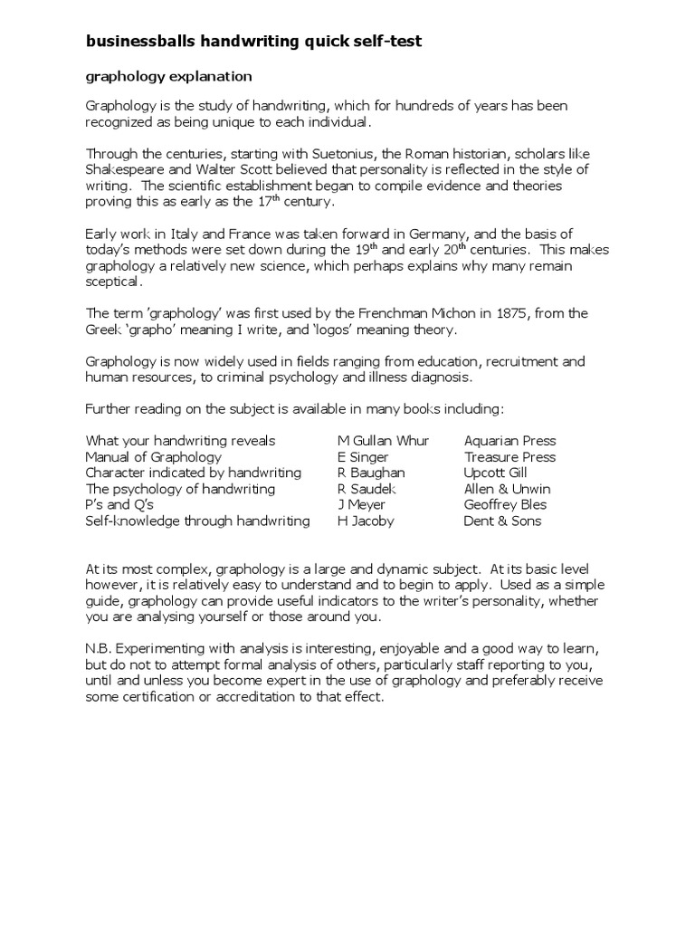 Businessballs Handwriting Quick Self-Test: Graphology Explanation | PDF ...