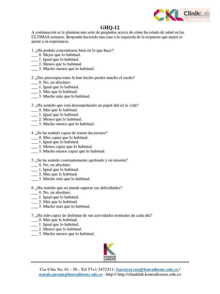 GHQ 12 | PDF | Psicología clínica | Sicología