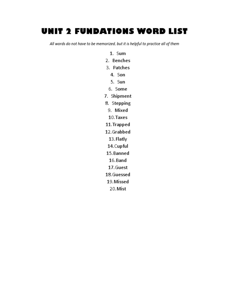 Unit 2 Fundations Word List | PDF