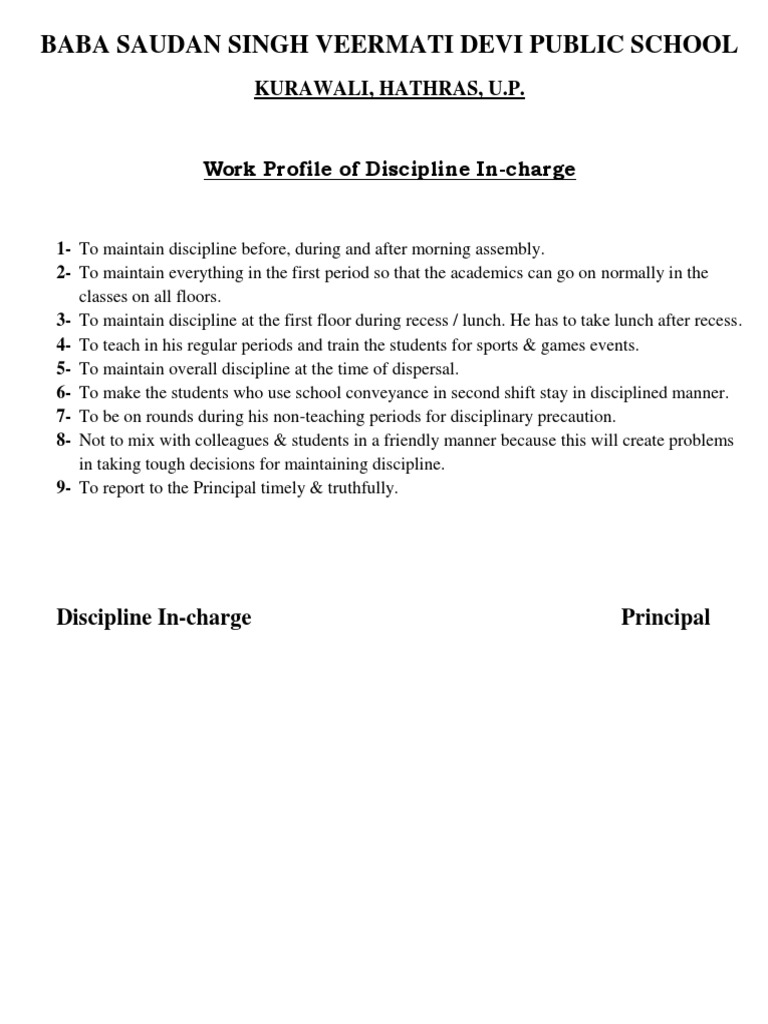 Profile of Discipline Incharge | PDF