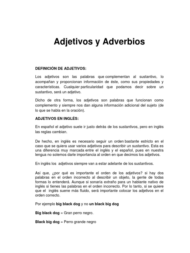 Adjetivos y Adverbios | PDF | Adjetivo | Adverbio