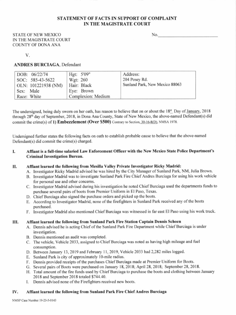 Burciaga, Andres-Statement of Probable Cause | Download Free PDF ...