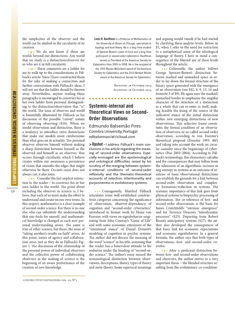 Systemic-Internal and Theoretical Views On Second-Order Observations ...