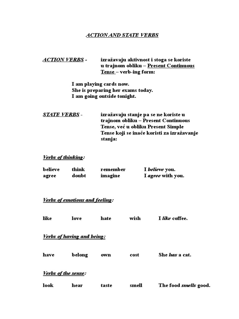 Action and State Verbs | PDF | Grammatical Tense | Verb