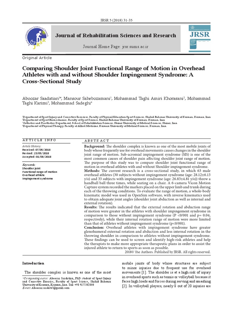 Comparing Shoulder Joint Functional Range of Motion in Overhead ...
