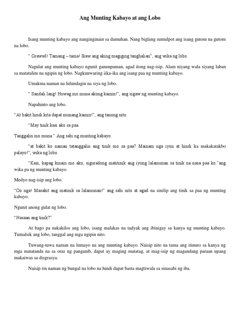 Ang Munting Kabayo at Ang Lobo | PDF