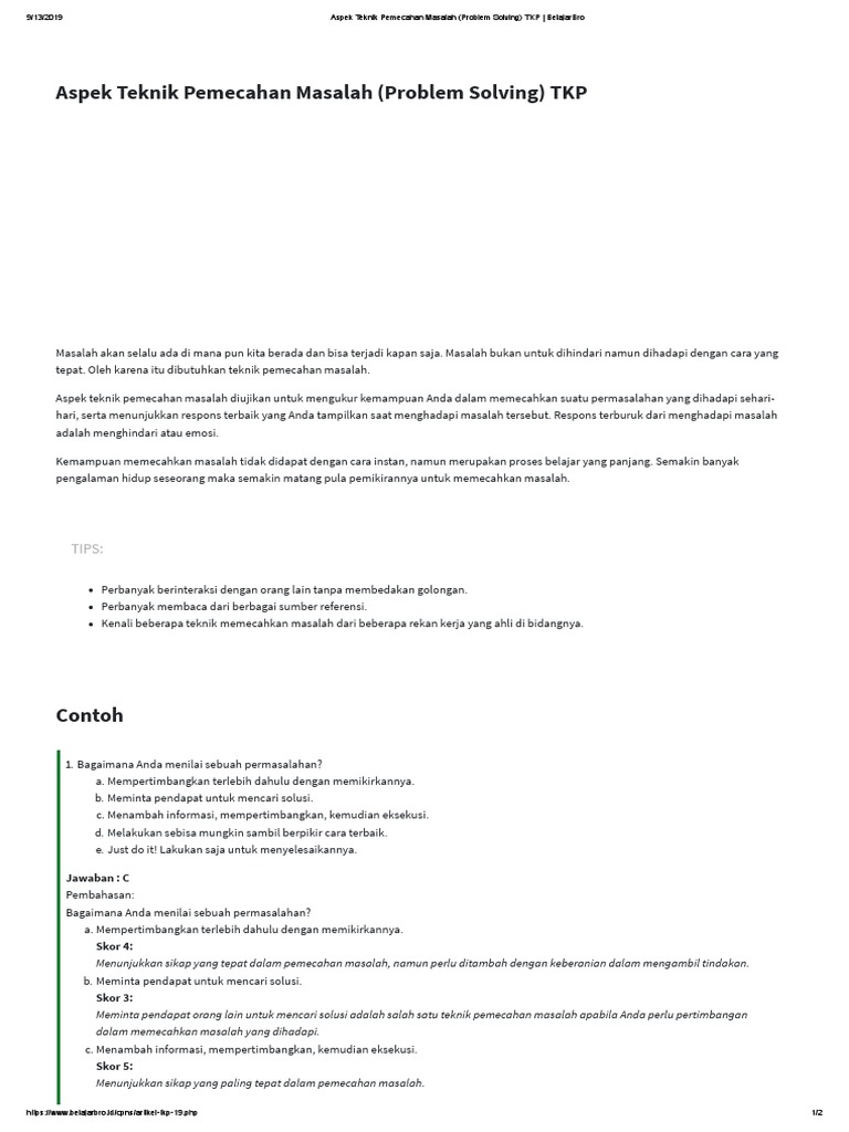 19-Aspek Teknik Pemecahan Masalah (Problem Solving) TKP - BelajarBro | PDF