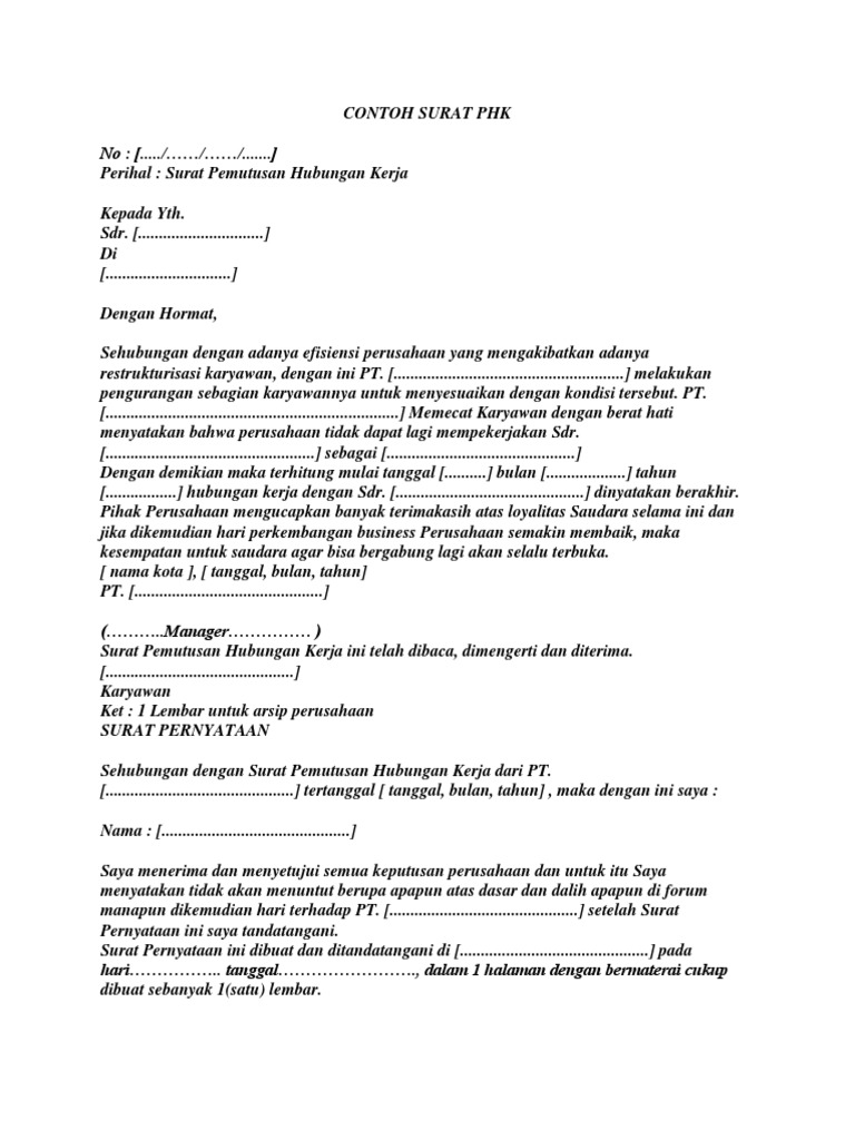 Contoh Surat PHK | PDF