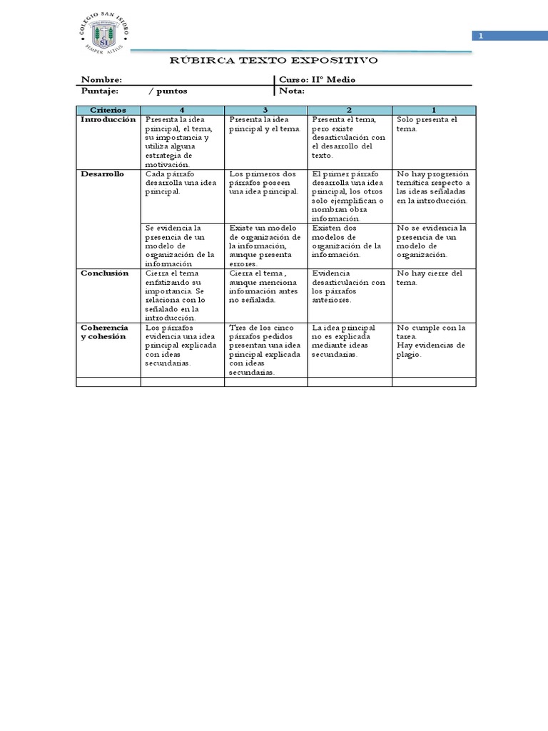 Rúbrica Texto Expositivo | PDF | Cognición