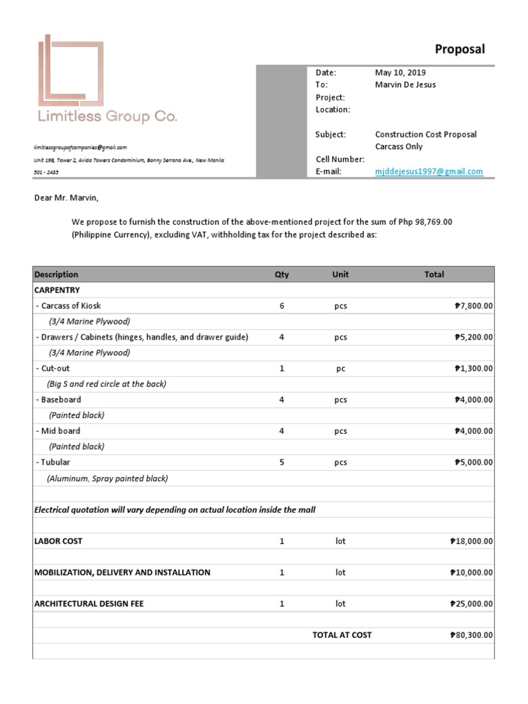 Design and Construction Cost Proposal | PDF | Payments | Government ...