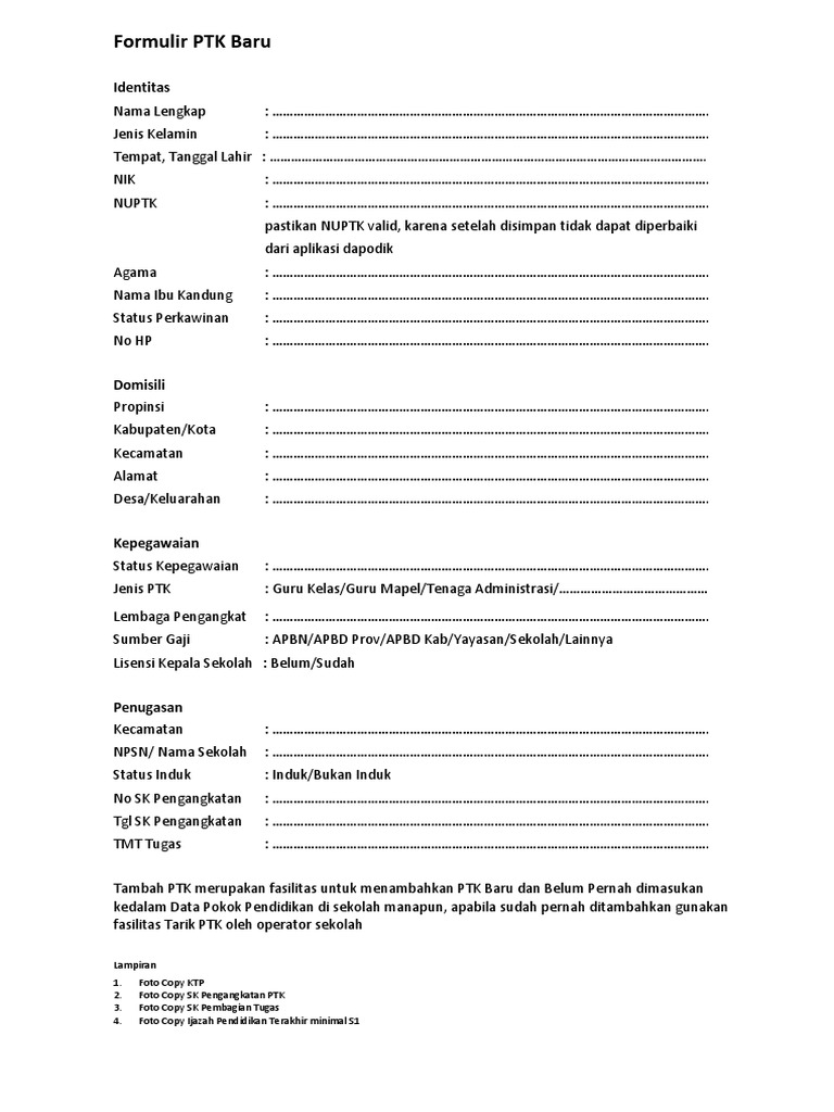 Form PTK Baru | PDF