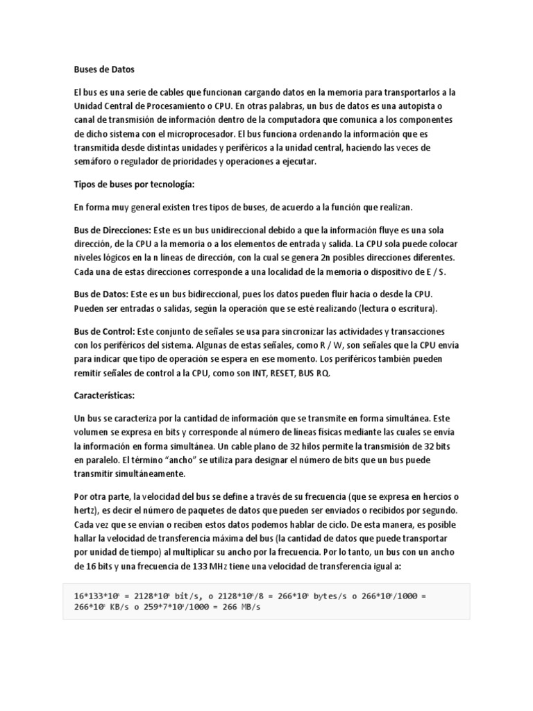 Características del Bus de Datos en PC | PDF | Periférico | Hardware de ...