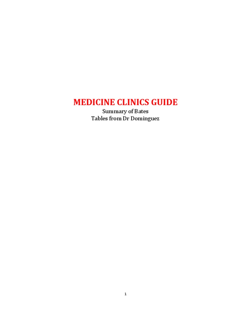 Medicine Clinics Guide: Summary of Bates Tables From DR Dominguez | PDF ...