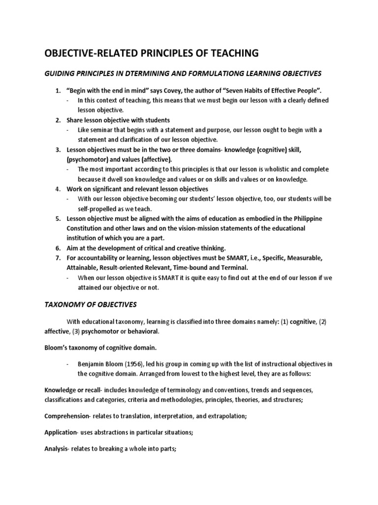 Objective-Related Principles of Teaching: Guiding Principles in ...